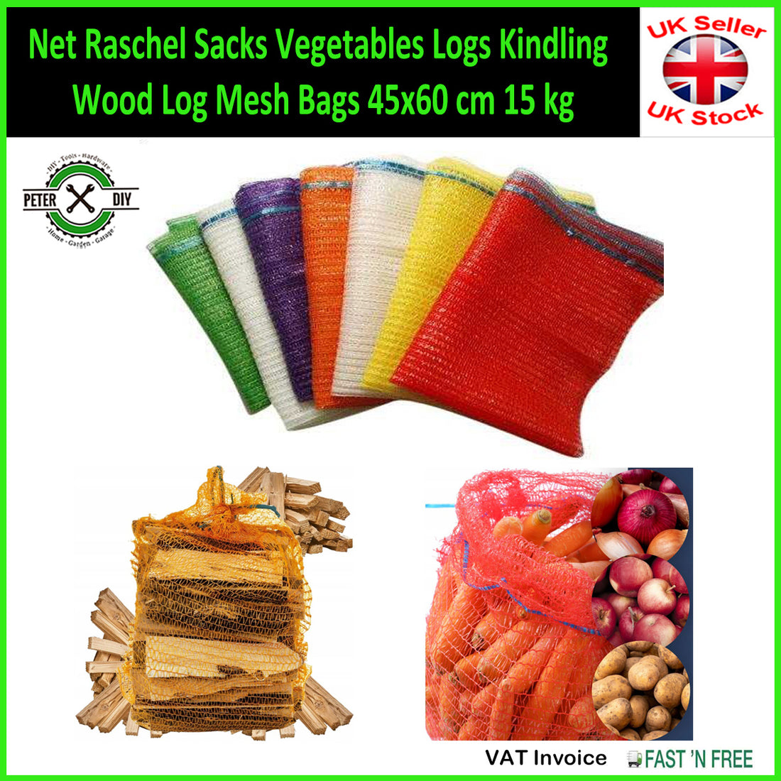 Orange Net Raschel Bags Sacks Vegetables Logs Kindling Wood Log Mesh 4 ...