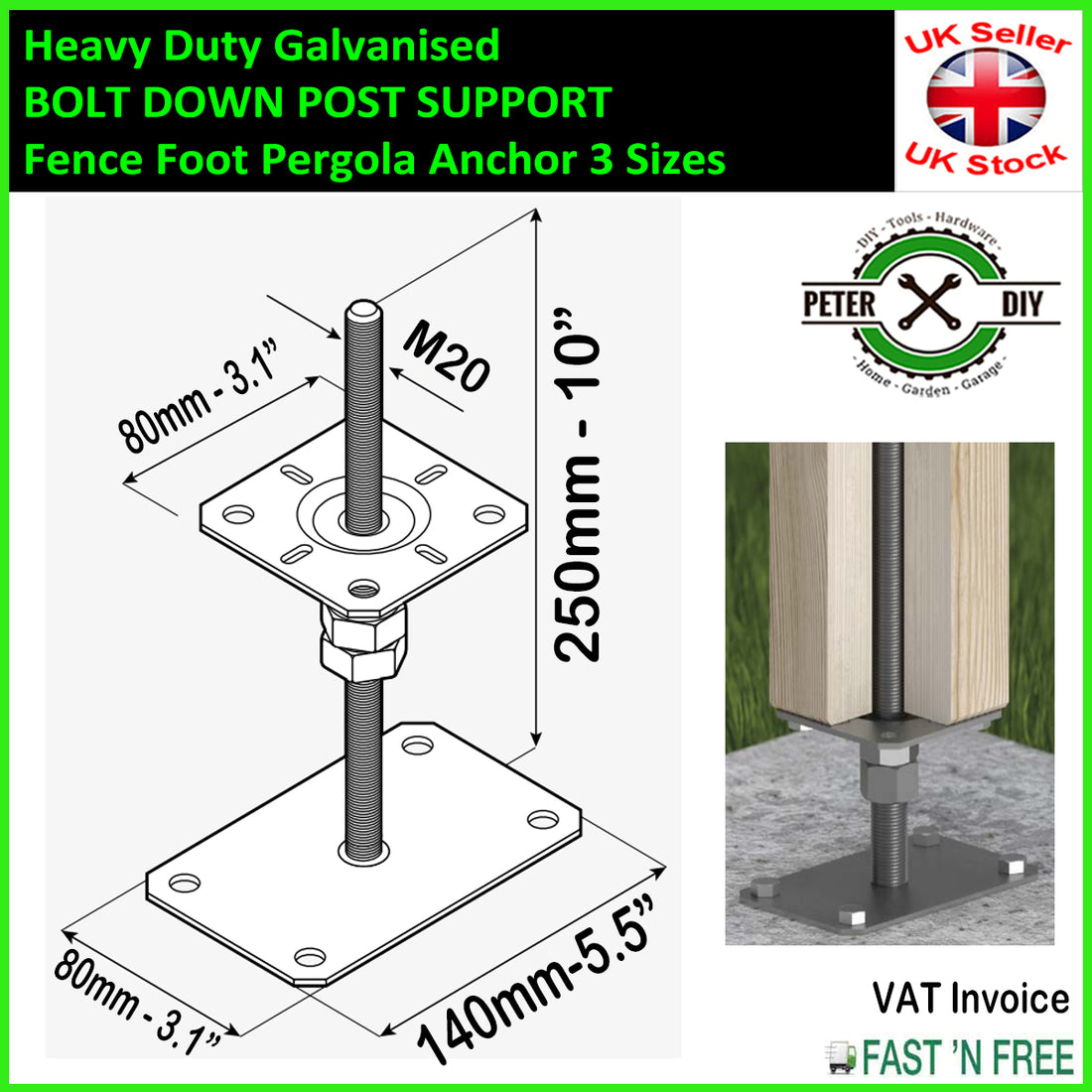 Heavy Duty Galvanised BOLT DOWN POST SUPPORT Fence Foot Pergola Anchor ...